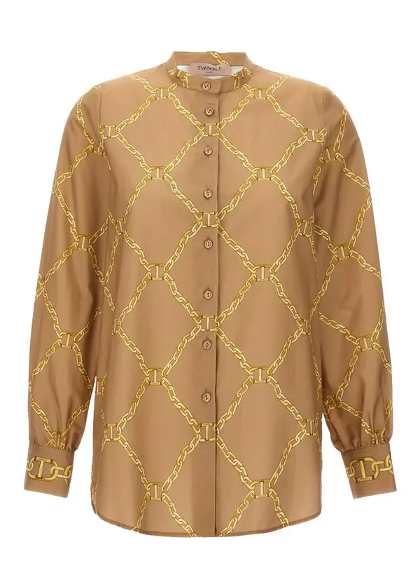 TWINSET Chain Printed Poplin Shirt - Brown