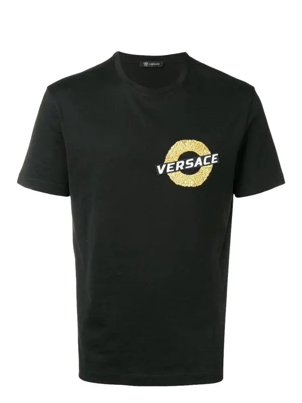 Versace Logo Embroidery T-shirt - Black