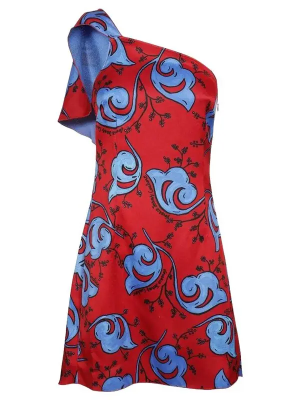 Versace Asymmetrical Floral Mini Dress - Red