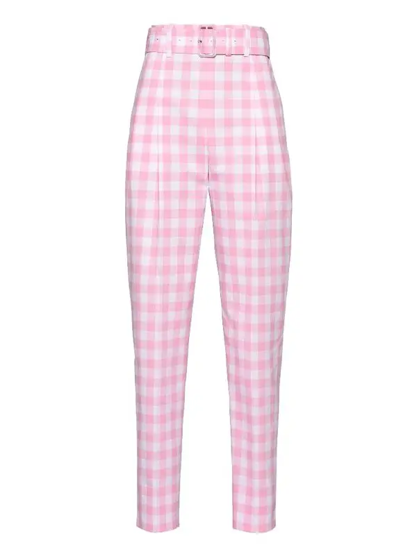 Prada Gingham Belted Trousers - Pink