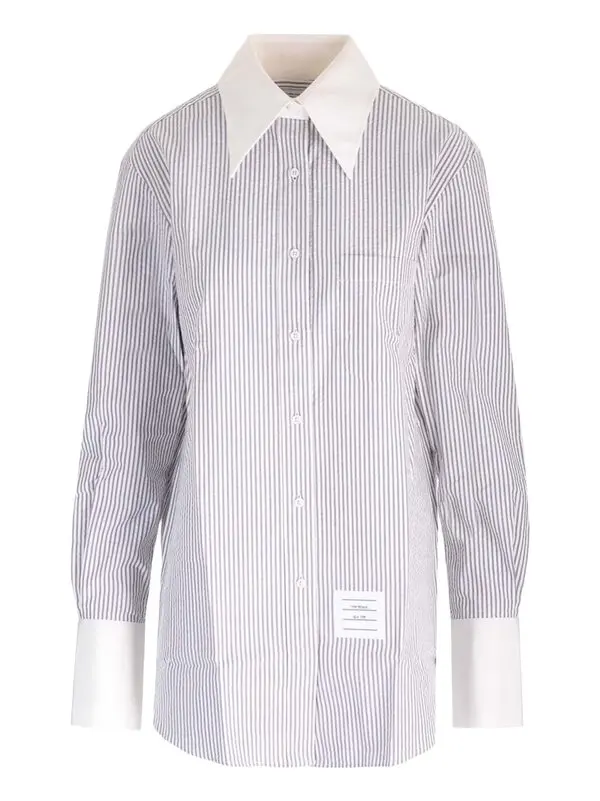 Thom Browne Seersucker Striped Shirt - Medium Gray