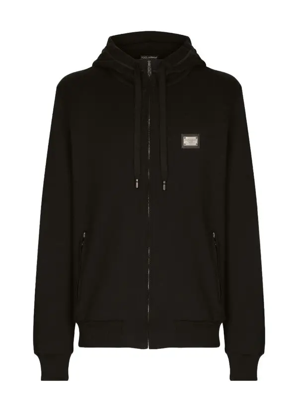 Dolce & Gabbana Logo Plaque Zip-up Hoodie - Black