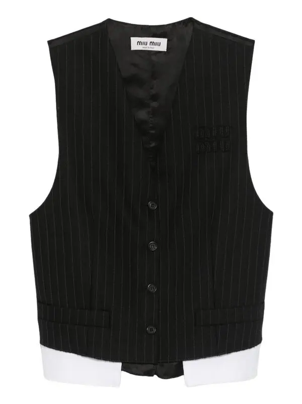 Miu Miu Striped Button-up Gilet - Black