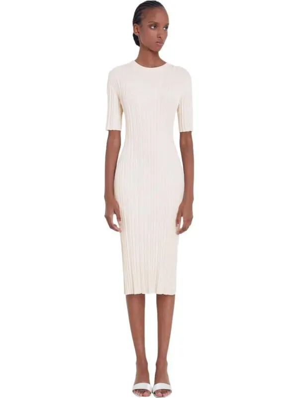 LOULOU STUDIO Short Sleeve Ribbed Midi Dress - White