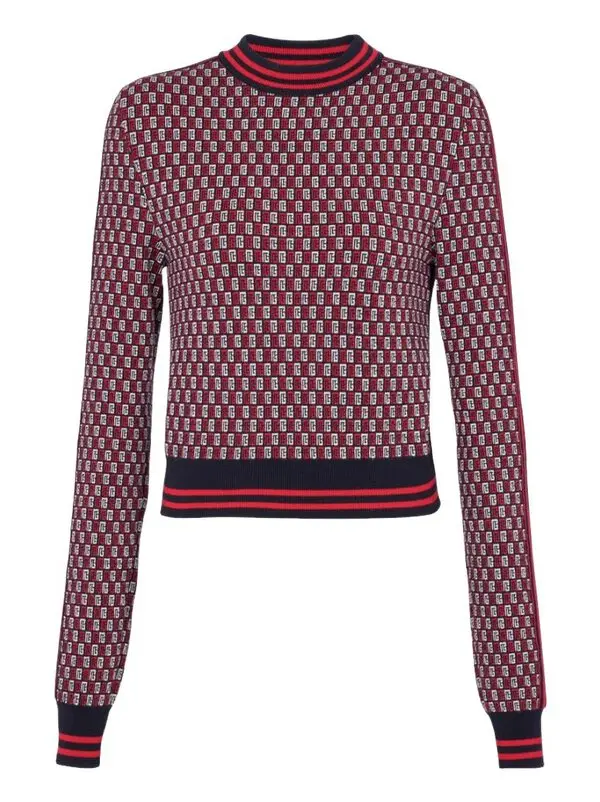 Balmain Monogrammed Cropped Knit Jumper - Red