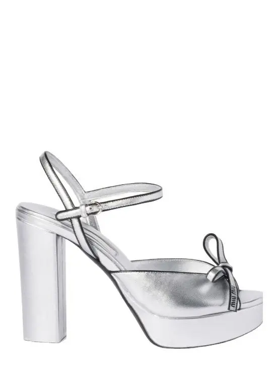 Miu Miu Platform Sandals With Bow Detailing - Silver/black