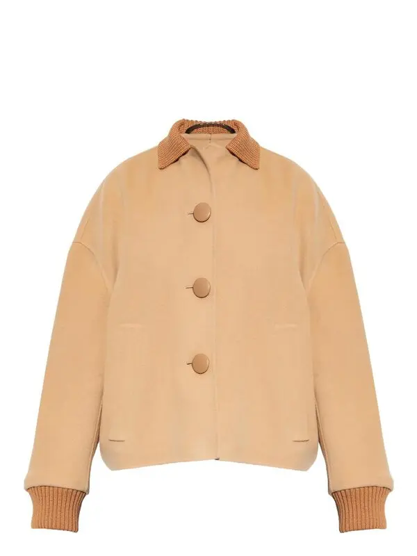 Marni Contrasting Collar Buttoned Coat - Nude