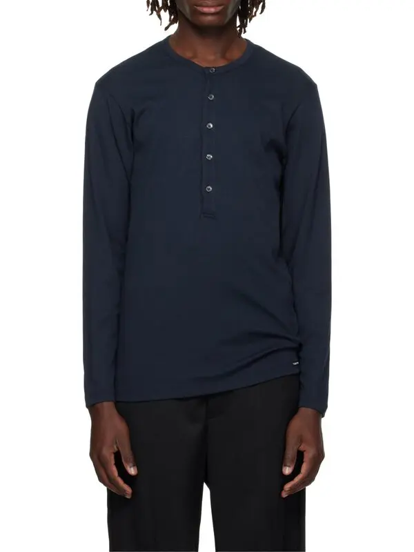 TOM FORD Crewneck Henley Pajama T-shirt - Blue