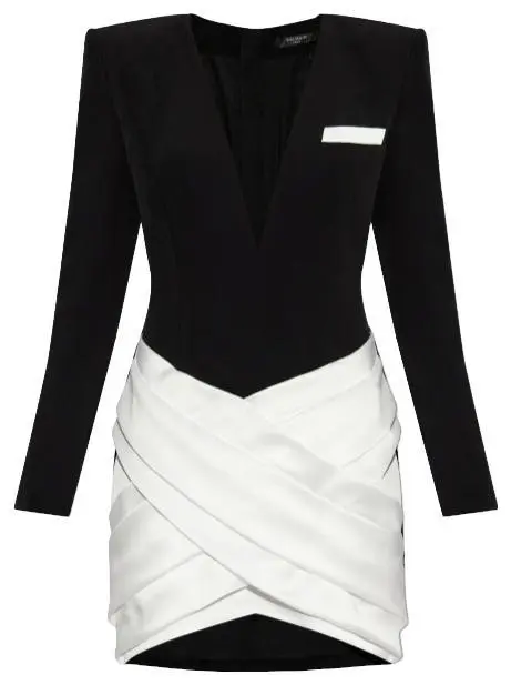 Balmain Two-tone Twisted Crepe Mini Dress - Black