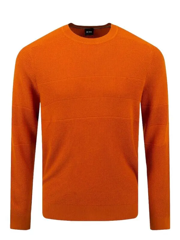 Hugo Boss Textured Long Sleeve Crewneck Sweater - Orange