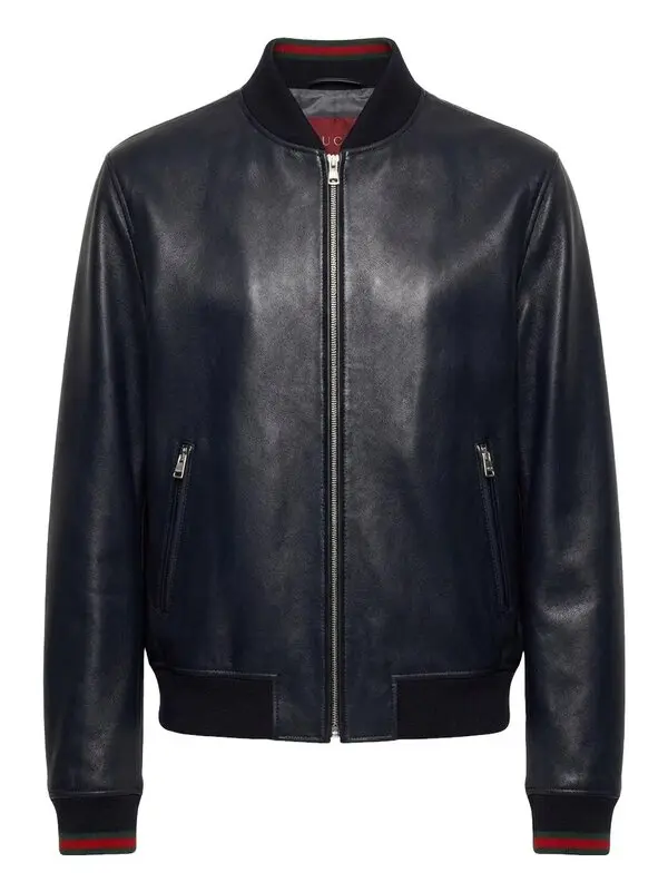 Gucci Logo Embroidered Zip-up Jacket - Navy Blue