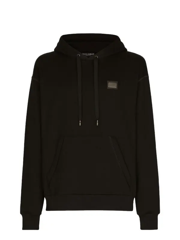 Dolce & Gabbana Logo Plaque Drawstring Hoodie - Black
