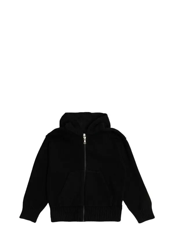 Palm Angels Hooded Zip-up Cardigan With Ribbed Trim - Black