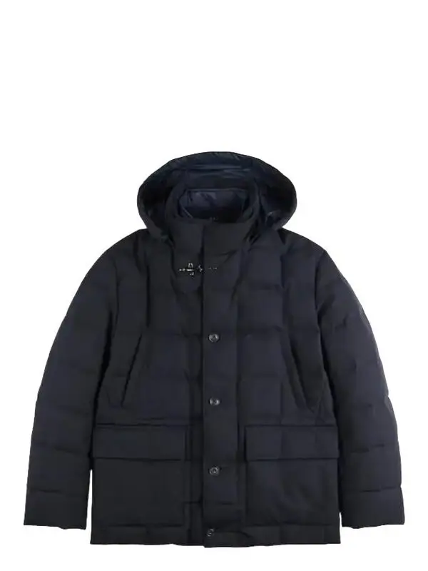 FAY Quilted Hooded Pea Coat - Blue