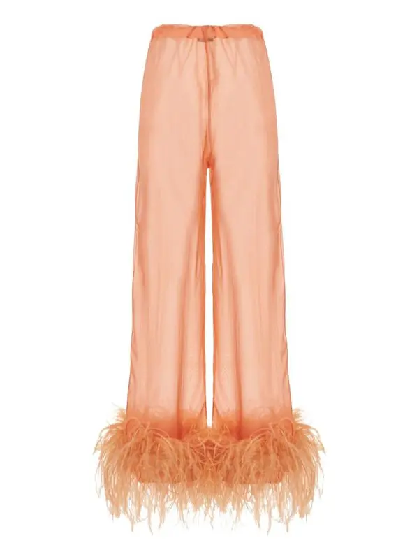 Oseree Feather Trimmed Drawstring Pants - Nude