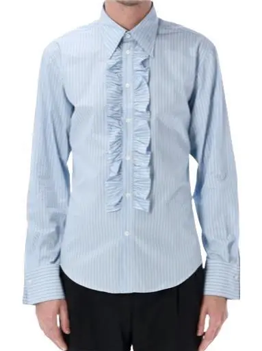 Ami Ruffled Stripe Shirt - Blue