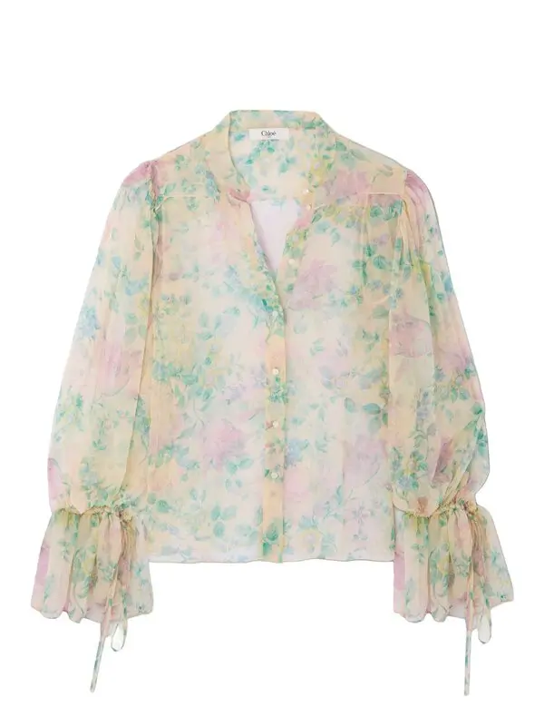 Chloé Allover Floral Print Puff-sleeved Blouse - Nude