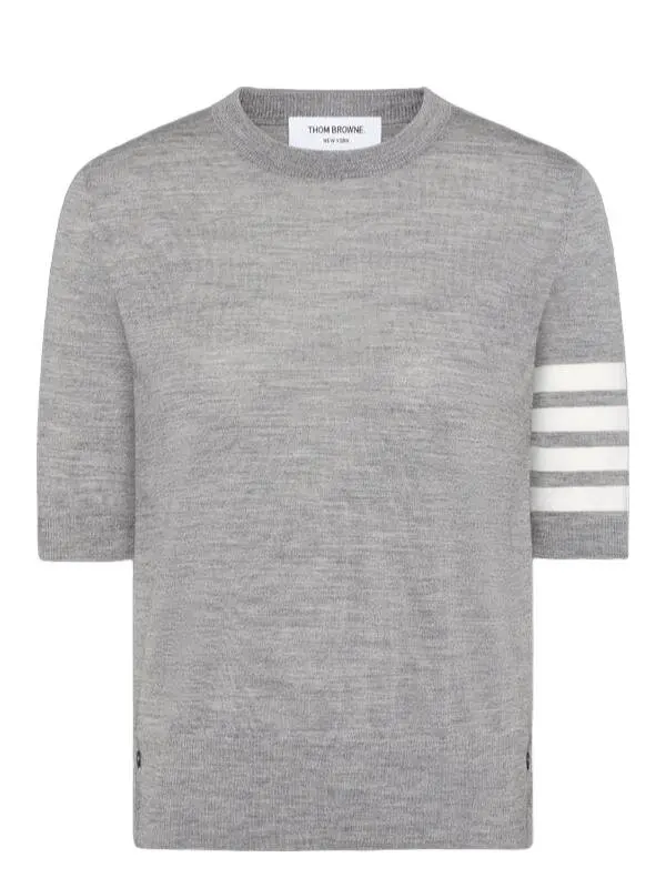 Thom Browne 4-bar Sheer Sleeve Fine-knitted T-shirt - Light Grey
