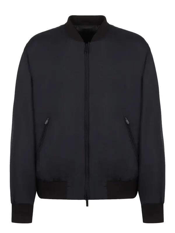 Giorgio Armani Logo Embroidered Zip-up Jacket - Black