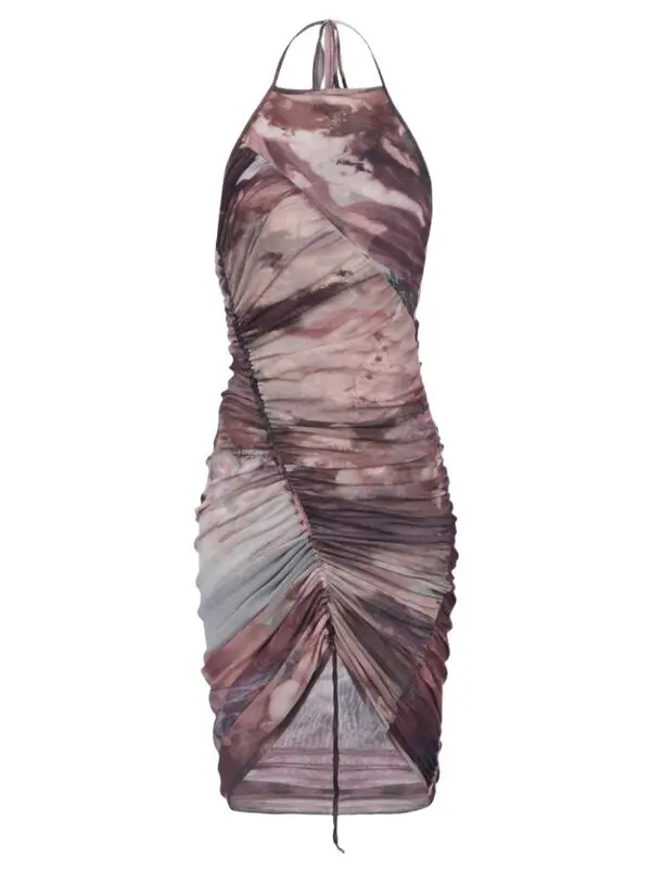Balmain Abstract Print Ruched Halterneck Dress - Multicolor