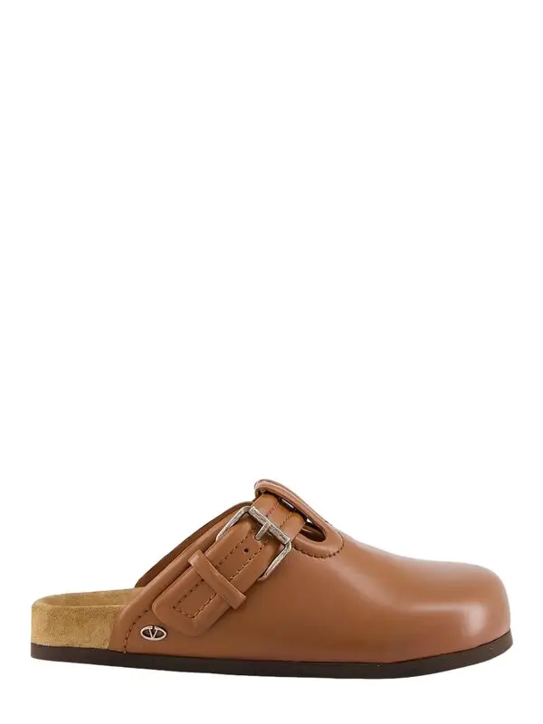 Valentino Garavani Almond Toe Buckled Slippers - Tobacco Color
