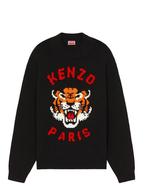 Kenzo Lucky Tiger Crewneck Knitted Jumper - Black
