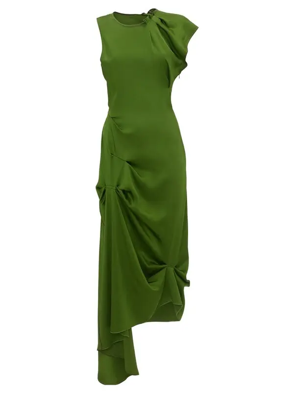 Victoria Beckham Asymmetric Midi Dress With Pleated Details - Seaweed Green