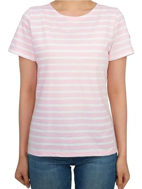Saint James Striped Crew Neck Short Sleeve T-shirt - Pink