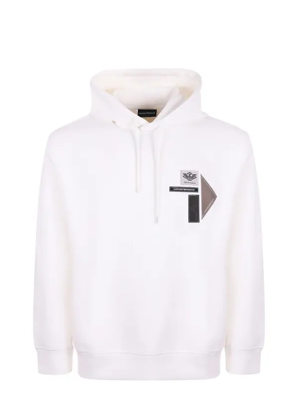 Emporio Armani Logo Patch Drawstring Hoodie - White