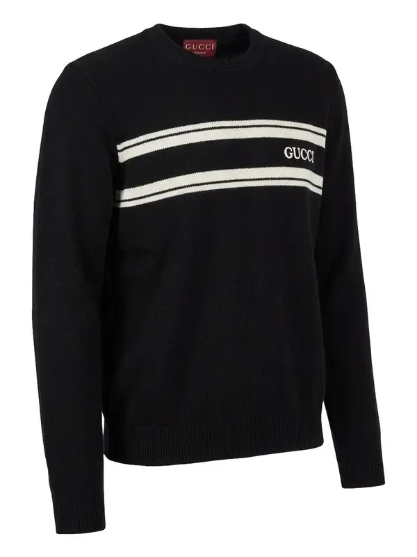 Gucci Silk Cotton Sweater With Intarsia - Black/white
