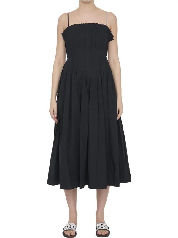 Staud Midi Dress With Pleats And Spaghetti Straps - Green
