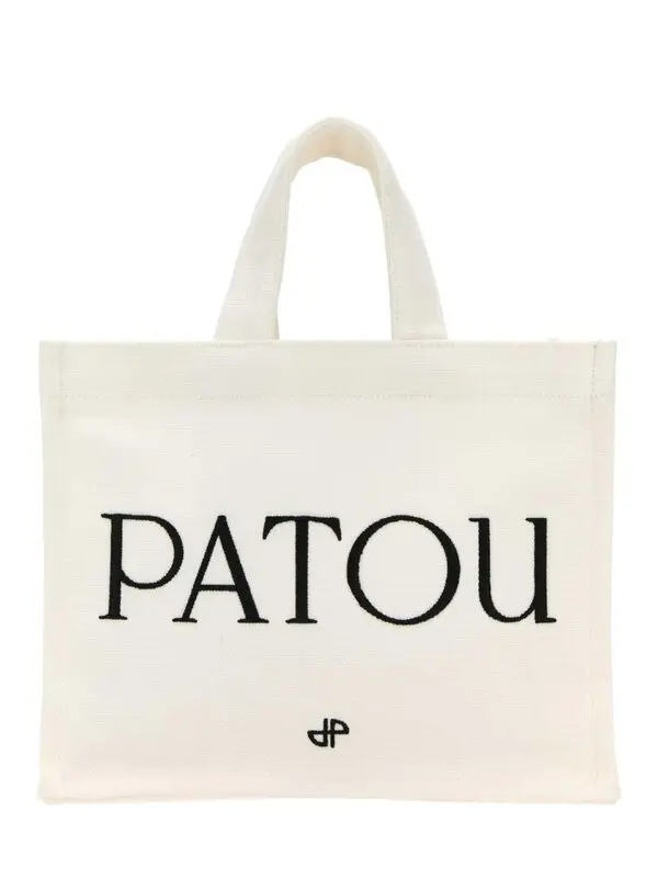 PATOU Logo Printed Small Top Handle Bag - White
