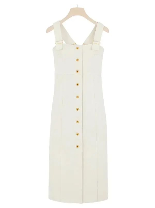 PATOU Sleeveless Button-up Denim Midi Dress - White