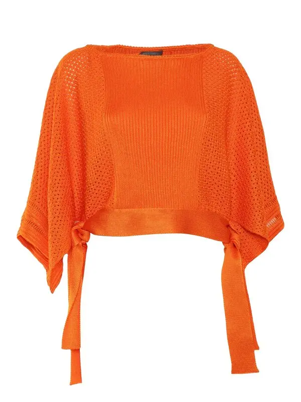 Alberta Ferretti Mesh Sweater With Tie Detail - Orange