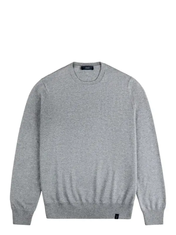 FAY Round Neck Wool Knitwear With Logo Detail - Grey