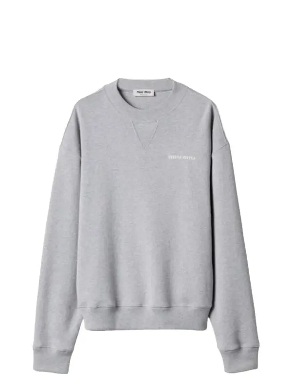 Miu Miu Cotton Crewneck Sweatshirt - Grey