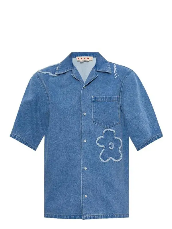 Marni Logo Embroidered Denim Shirt - Blue