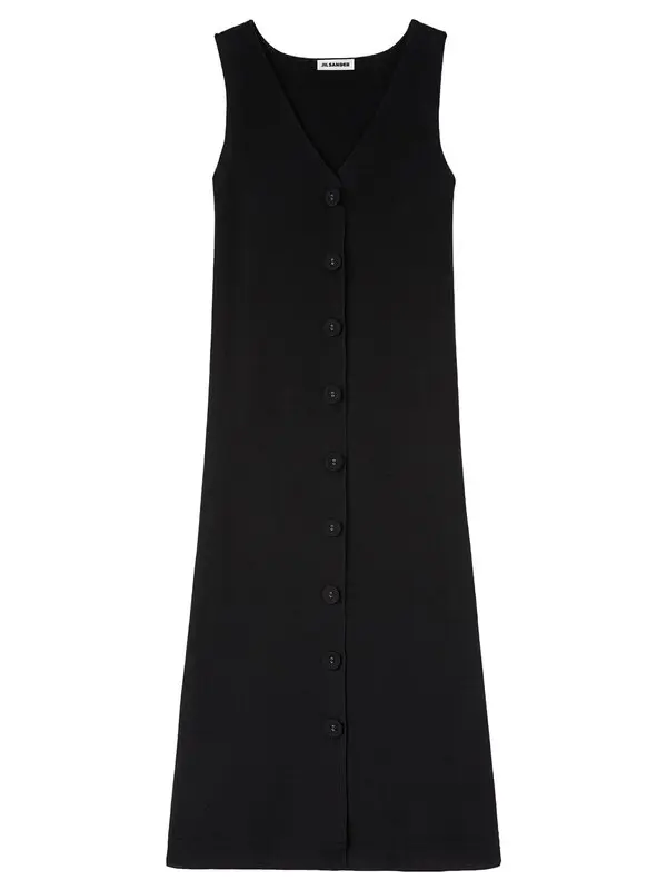 JIL SANDER V-neck Buttoned Ribbed Midi Dress - Black