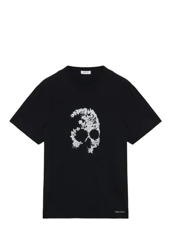 Alexander McQueen Lace Skull Crewneck T-shirt - Black