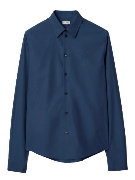 Burberry Logo Embroidered Long Sleeved Shirt - Deep Graphite Blue