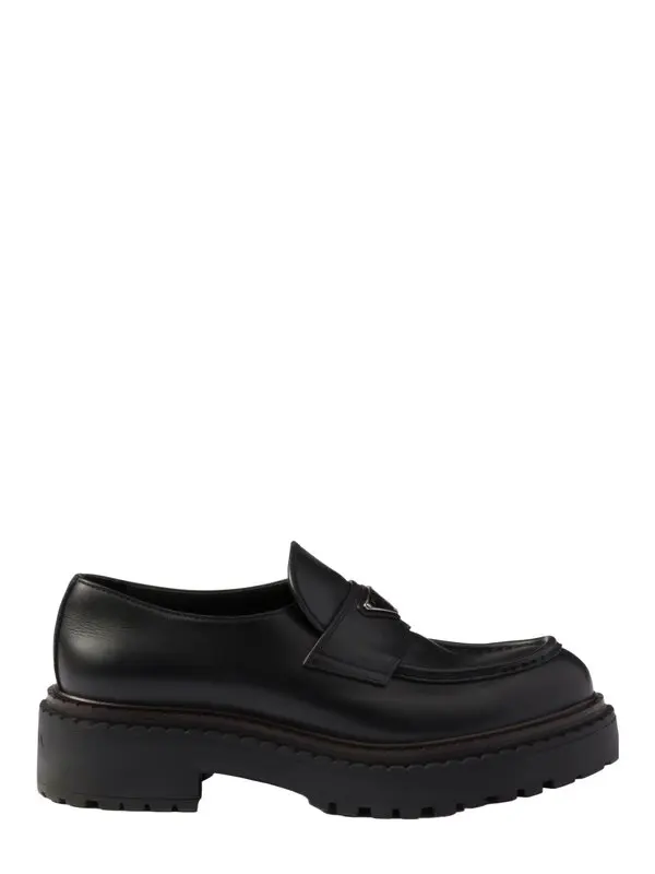 Prada Logo Plaque Slip-on Loafers - Black