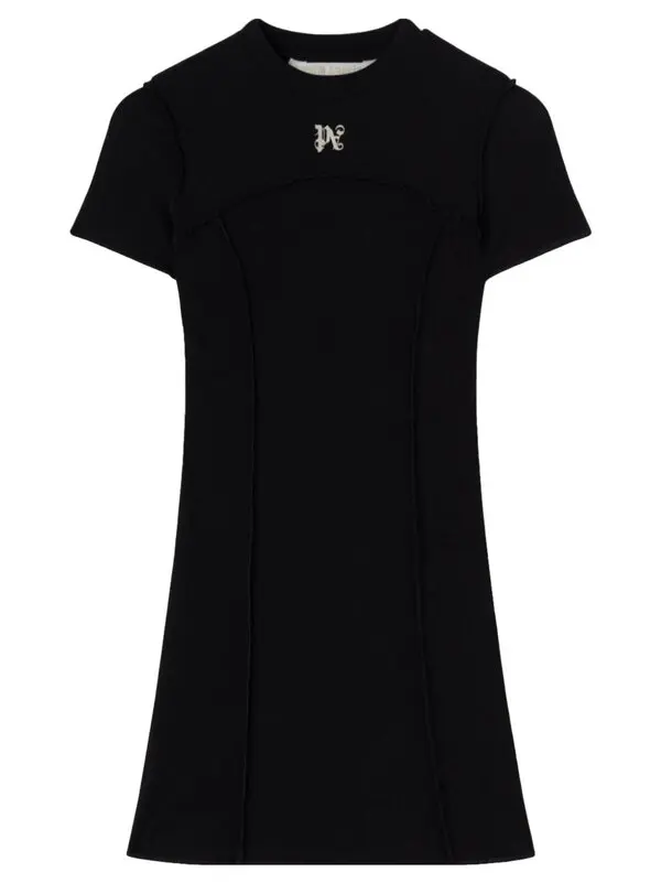 Palm Angels Monogram Embroidered Open Back Mini Dress - Black