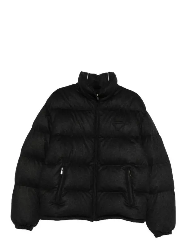 Prada Padded Jacket With High Collar And Zip Pockets - Coal Gray