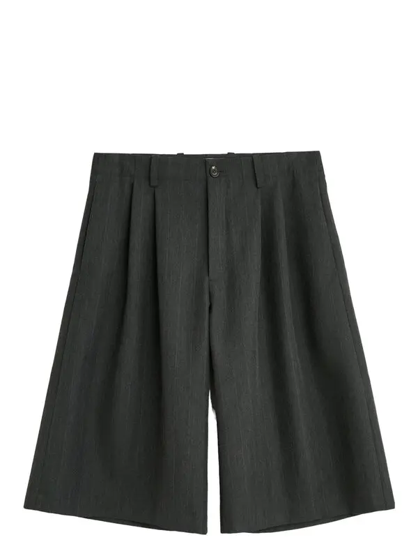 Our Legacy Split Pleated Pinstripe Capri Shorts - Black