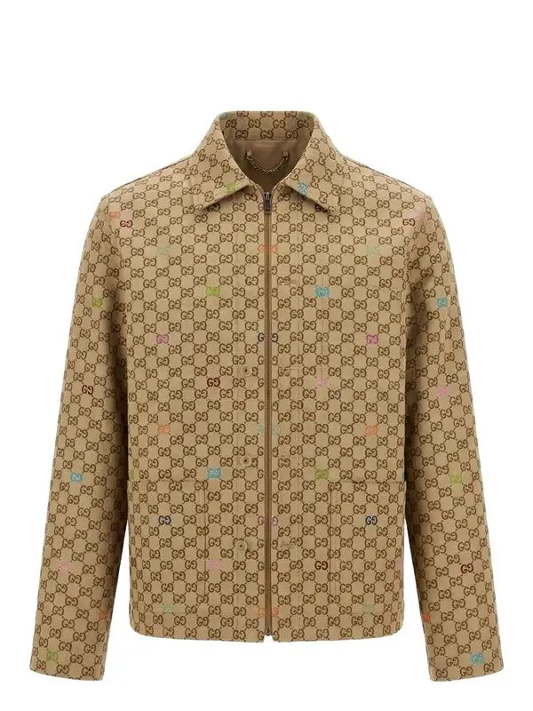 Gucci Allover Gg Fil Coupé Zip-up Jacket - Camel And Dark Brown