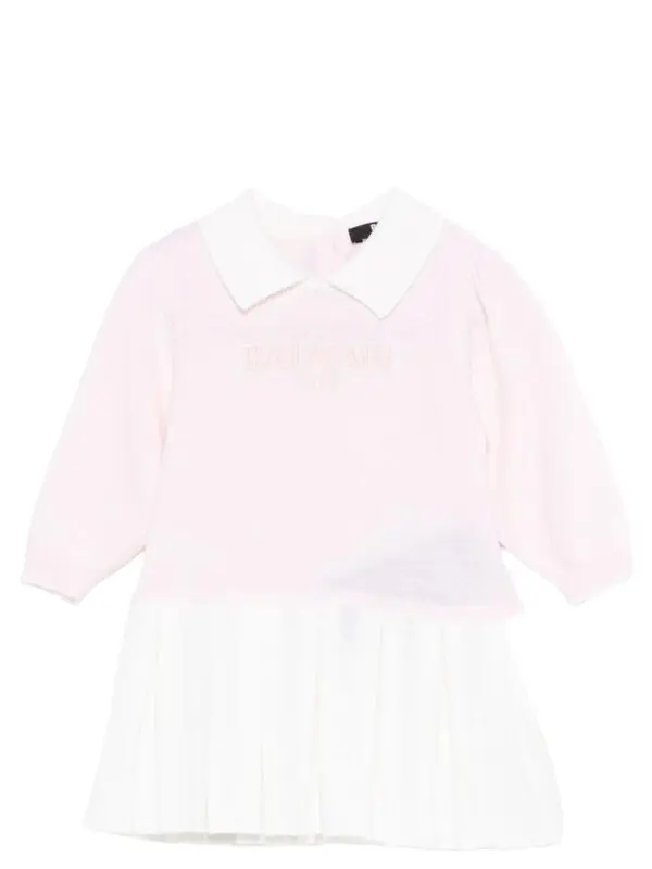 Balmain Collared Pleated Dress - White