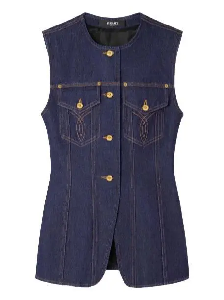 Versace Button-up Denim Gilet - Blue