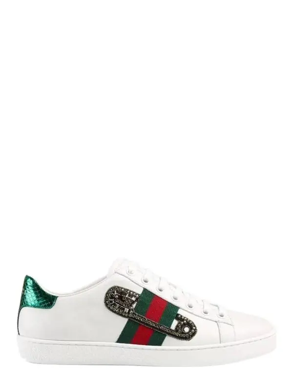 Gucci Embellished Safety Pin Sneakers - White