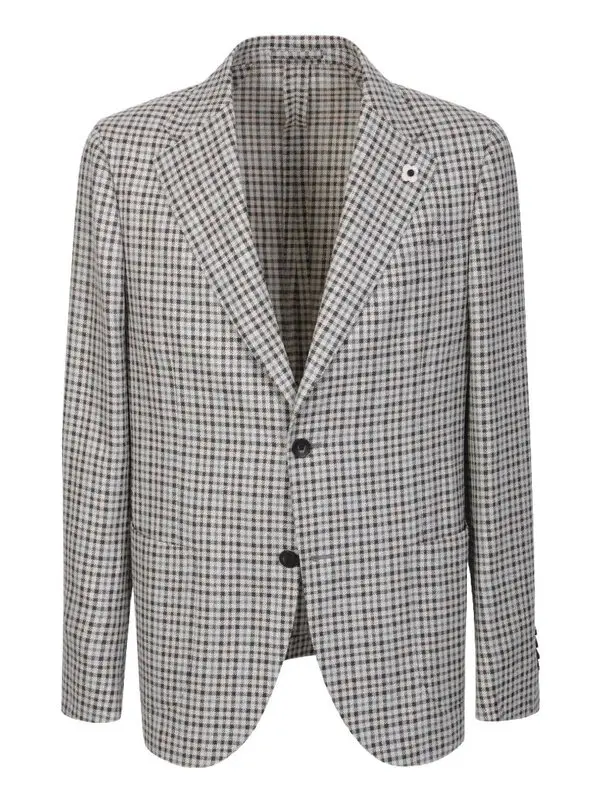 LARDINI Single-breasted Checked Blazer - Gray