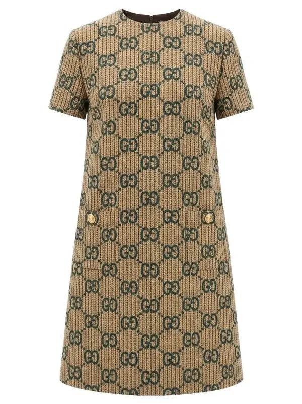 Gucci Gg Striped Crewneck Dress - Nude